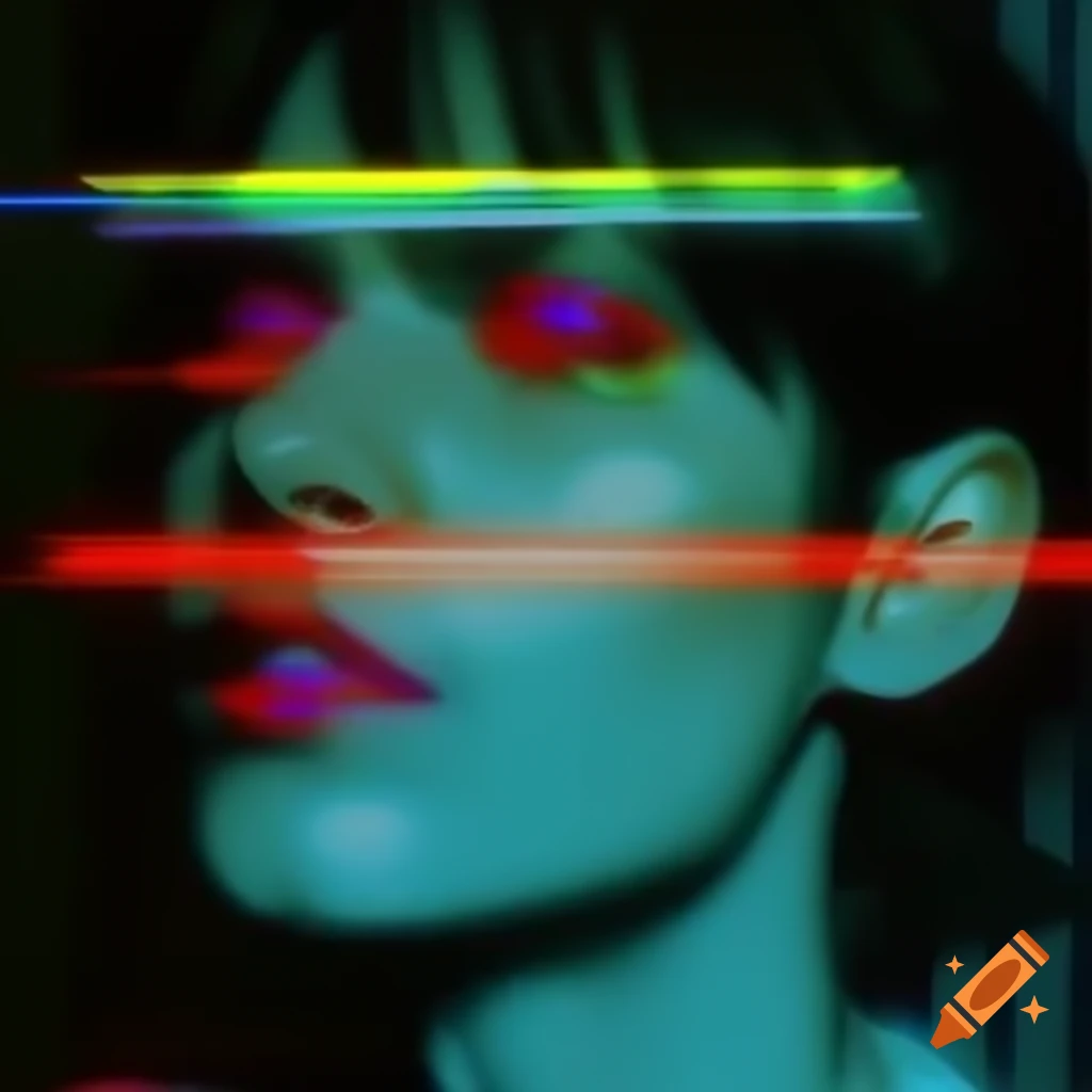 Glitch art close-up of a person's face with digital distortions and ...