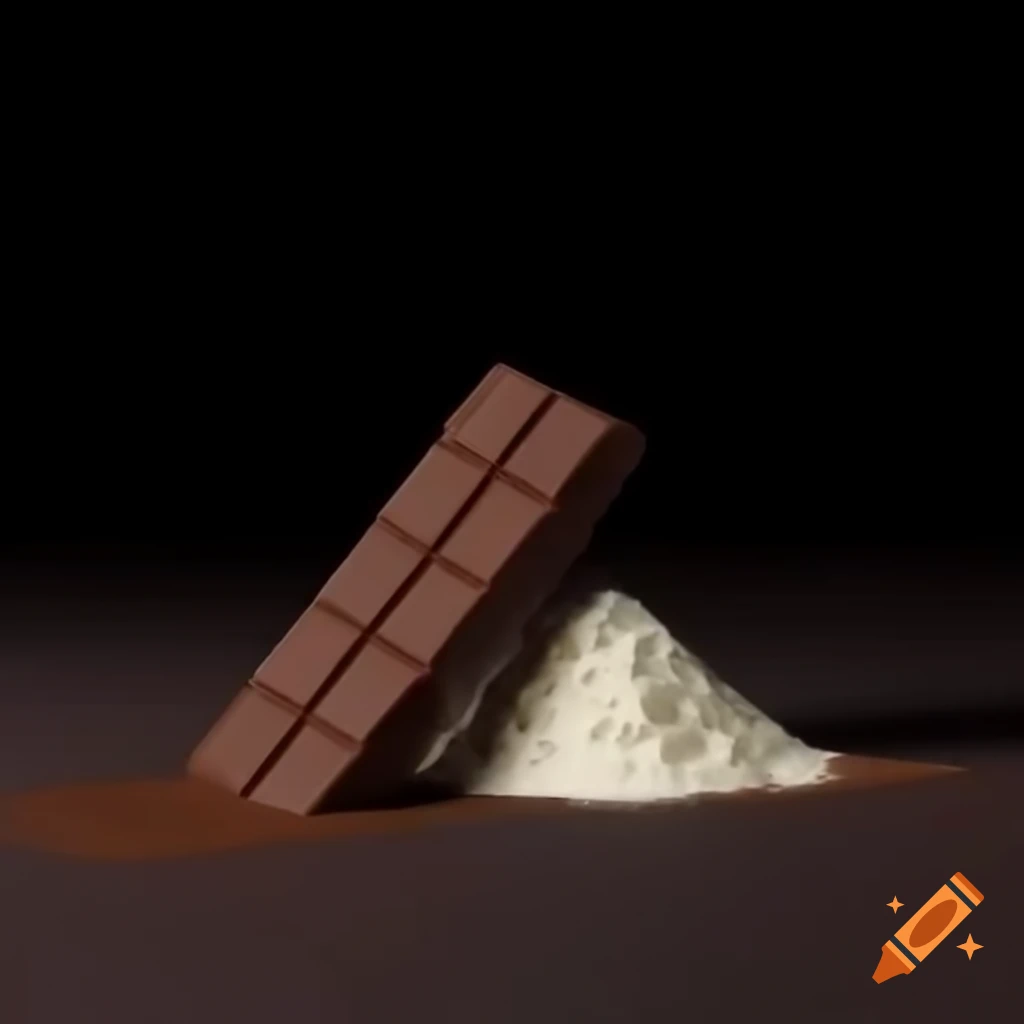 Fusion of dark chocolate bar with white sour fizzy candy layer on Craiyon