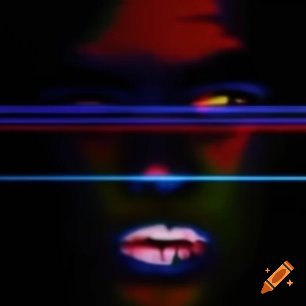 Distorted glitch art close-up of a person's face with vibrant colors on Craiyon