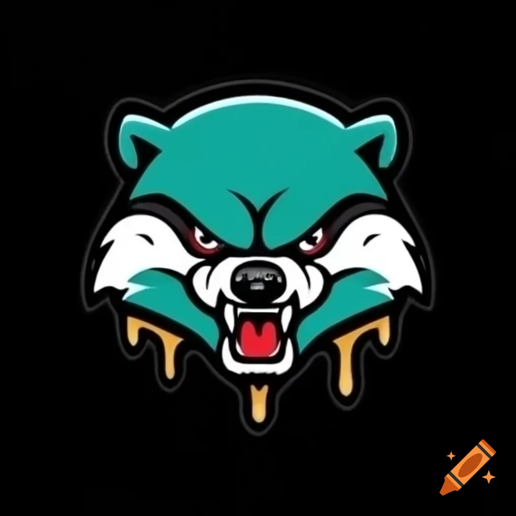 Fierce teal honey badger mascot logo dripping with honey on Craiyon
