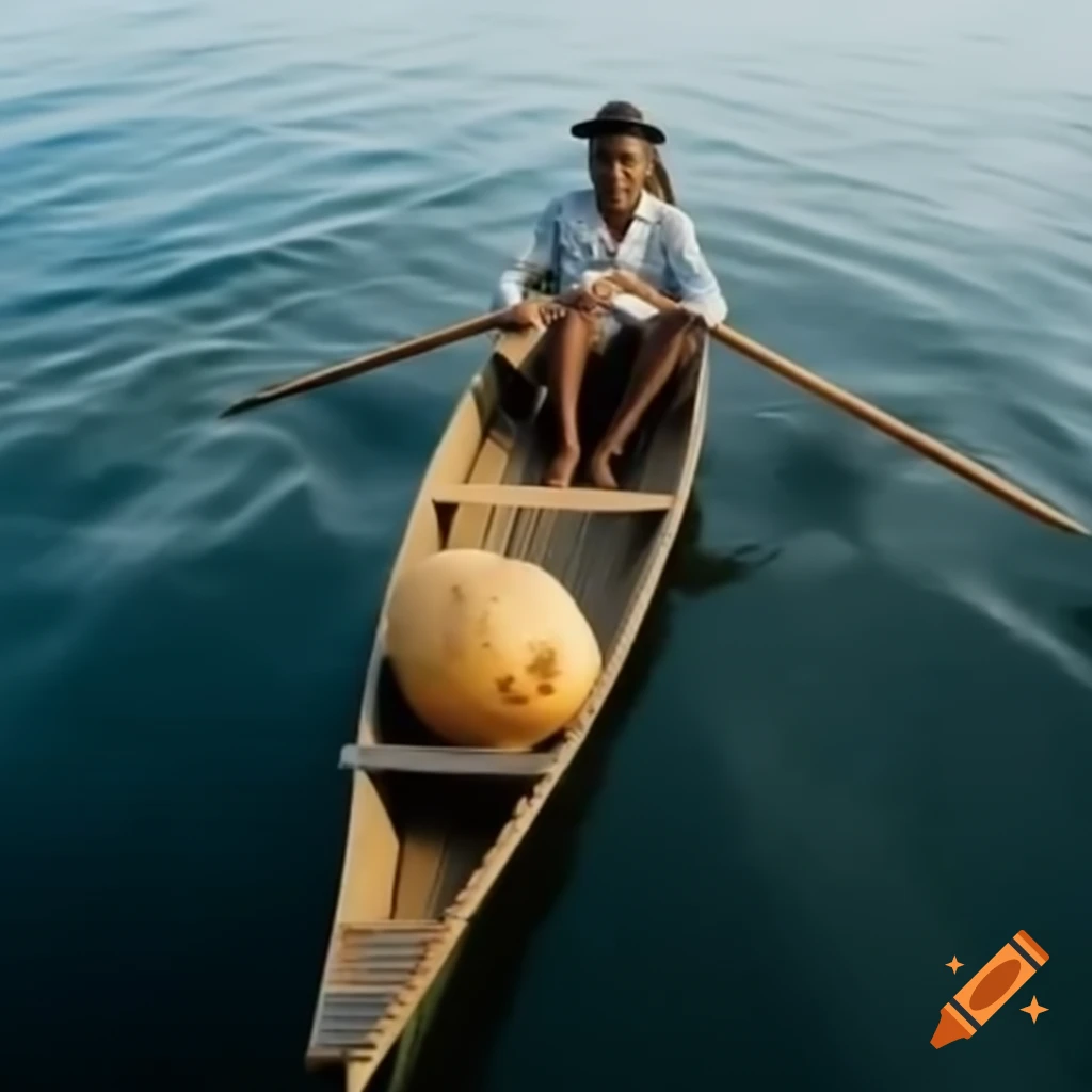 Man rowing a boat with a large potato on Craiyon