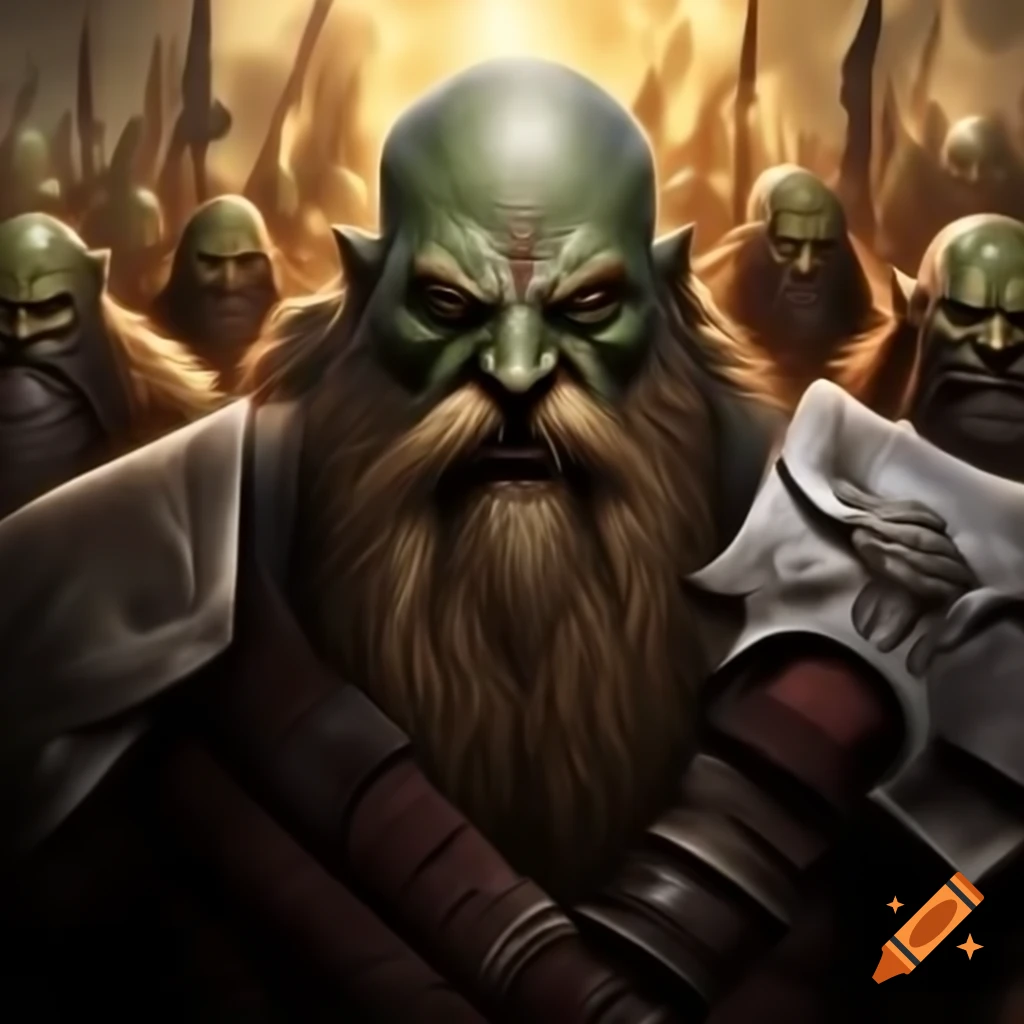 Orc warrior chieftain leading tribe on battlefield with legendary ...