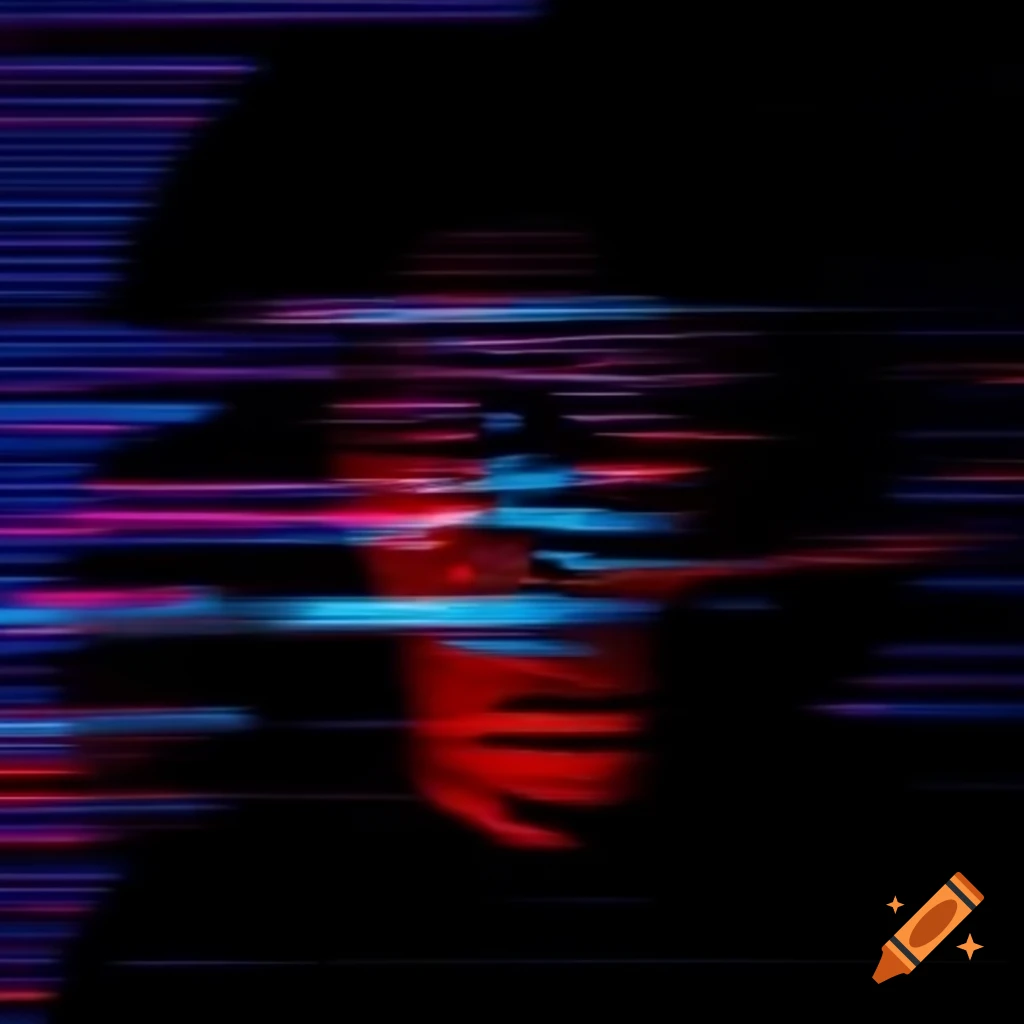 Distorted glitch art close-up of a person's face with colorful digital ...