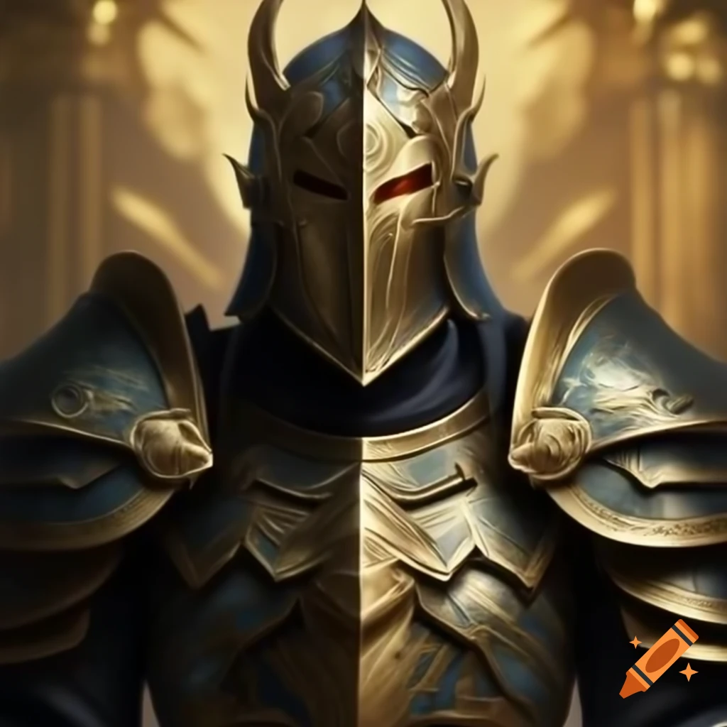 Paladin's radiant gold armor inlaid with emeralds, representing divine ...