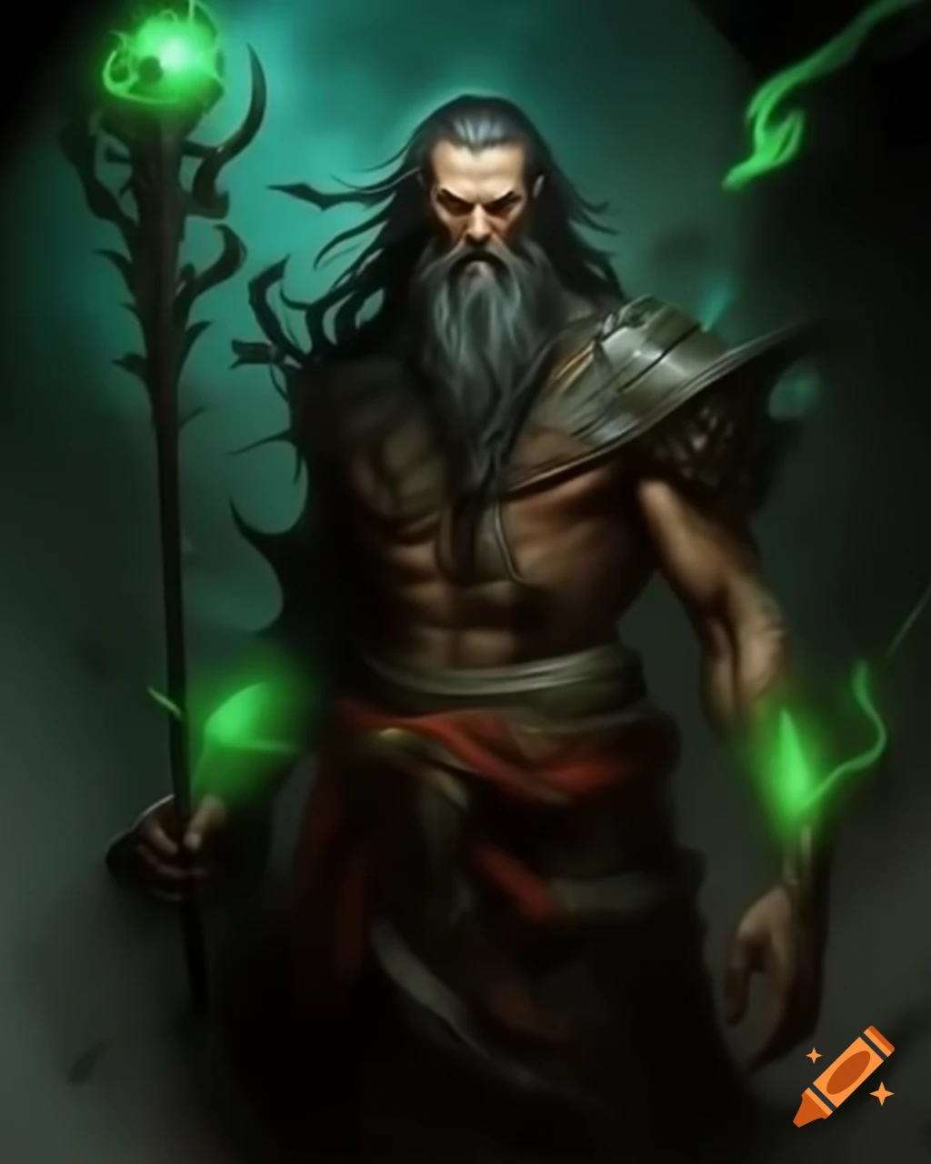 Highly detailed illustration of muscular middle-aged male monk with ...