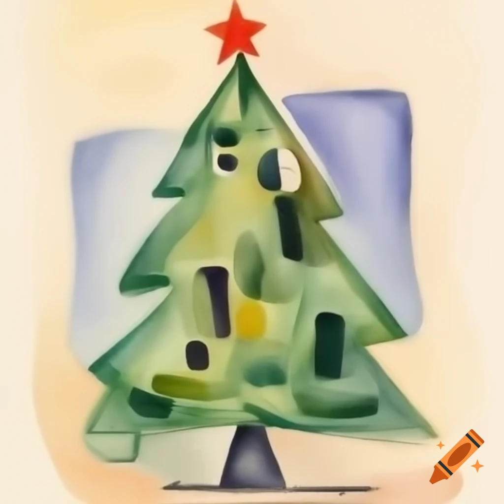 Cubist Christmas tree and wreath in the style of Picasso on Craiyon