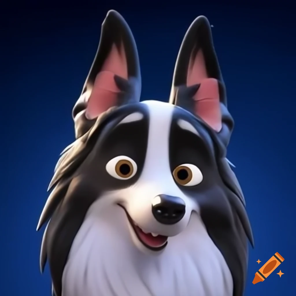 Disney Pixar-style animated long-haired black and white female Border ...