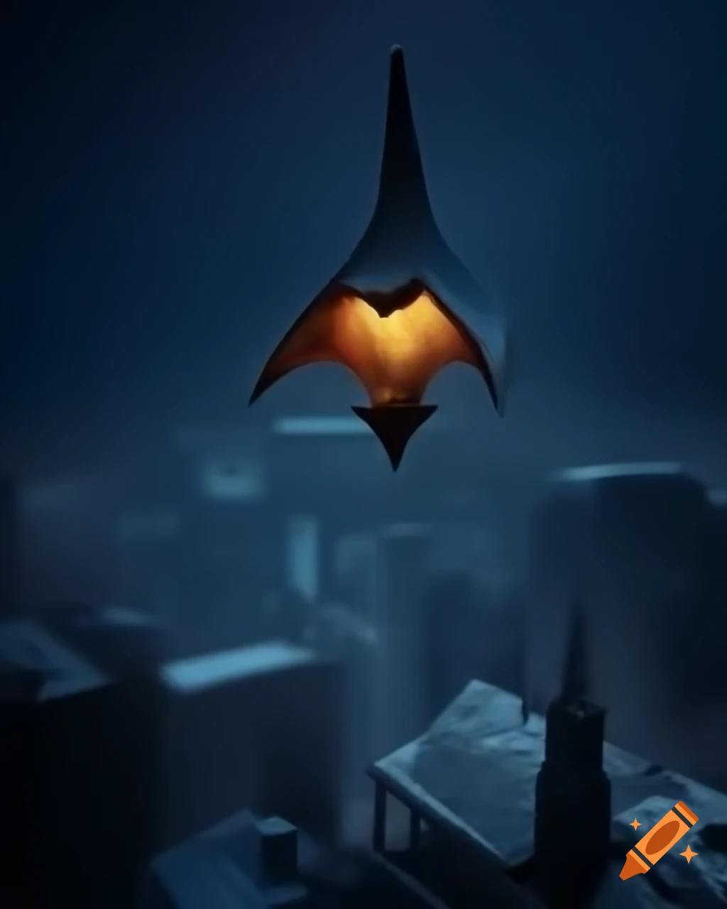 Bat-signal glowing against snowy Gotham rooftop on Craiyon