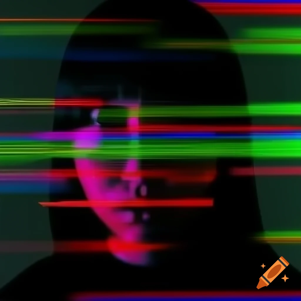 Glitch art close-up of a person's face with digital distortions and ...