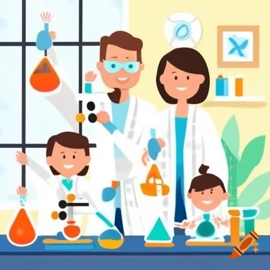 Family conducting fun science experiments at home on Craiyon