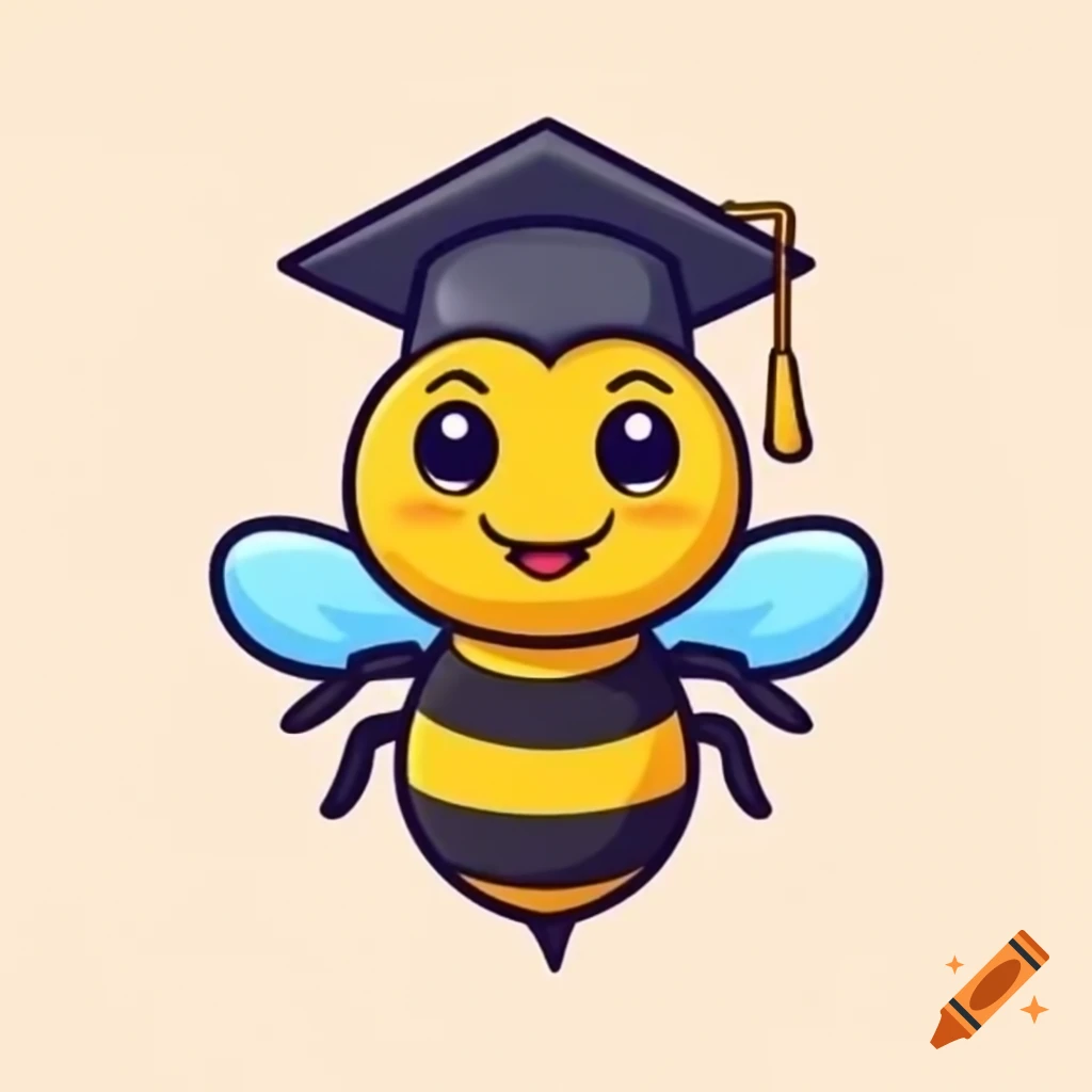 Cartoon bee in graduation cap and gown on Craiyon