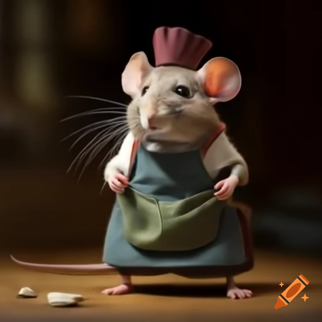 Female mouse in apron preparing to sew on Craiyon