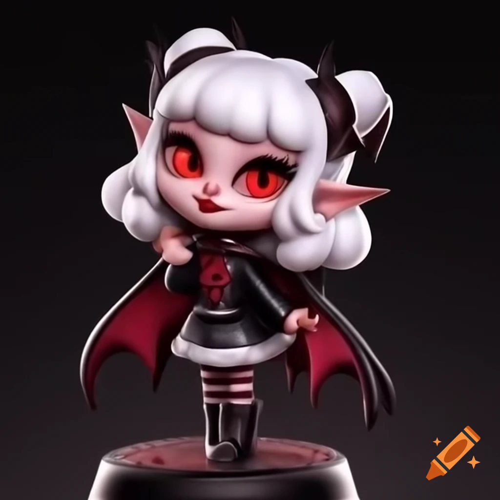 Charming chibi vampire girl with white hair and red eyes in goth outfit ...