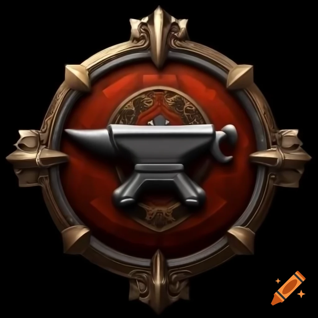 Emblem of blacksmith guild with hammer and anvil banner on Craiyon