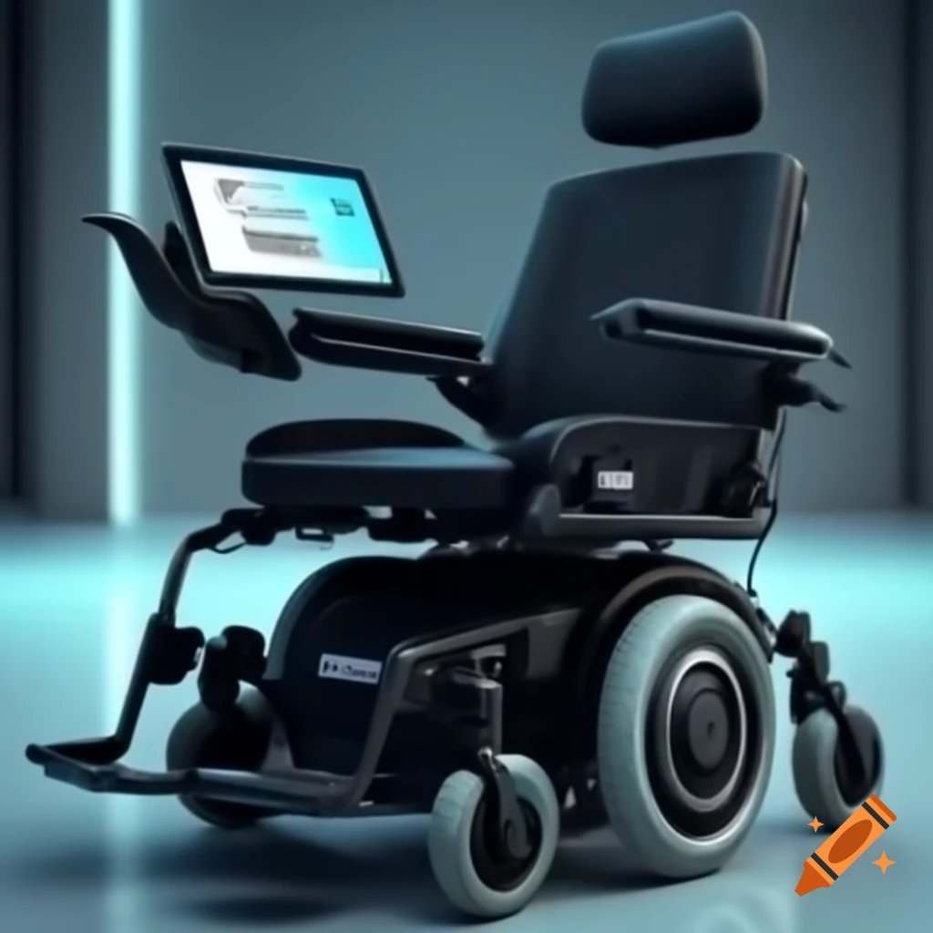 AI generated wheelchair featuring a seatbelt and display screen for ...