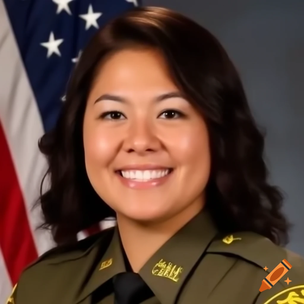 Confident female sheriff smiling in headshot portrait on Craiyon