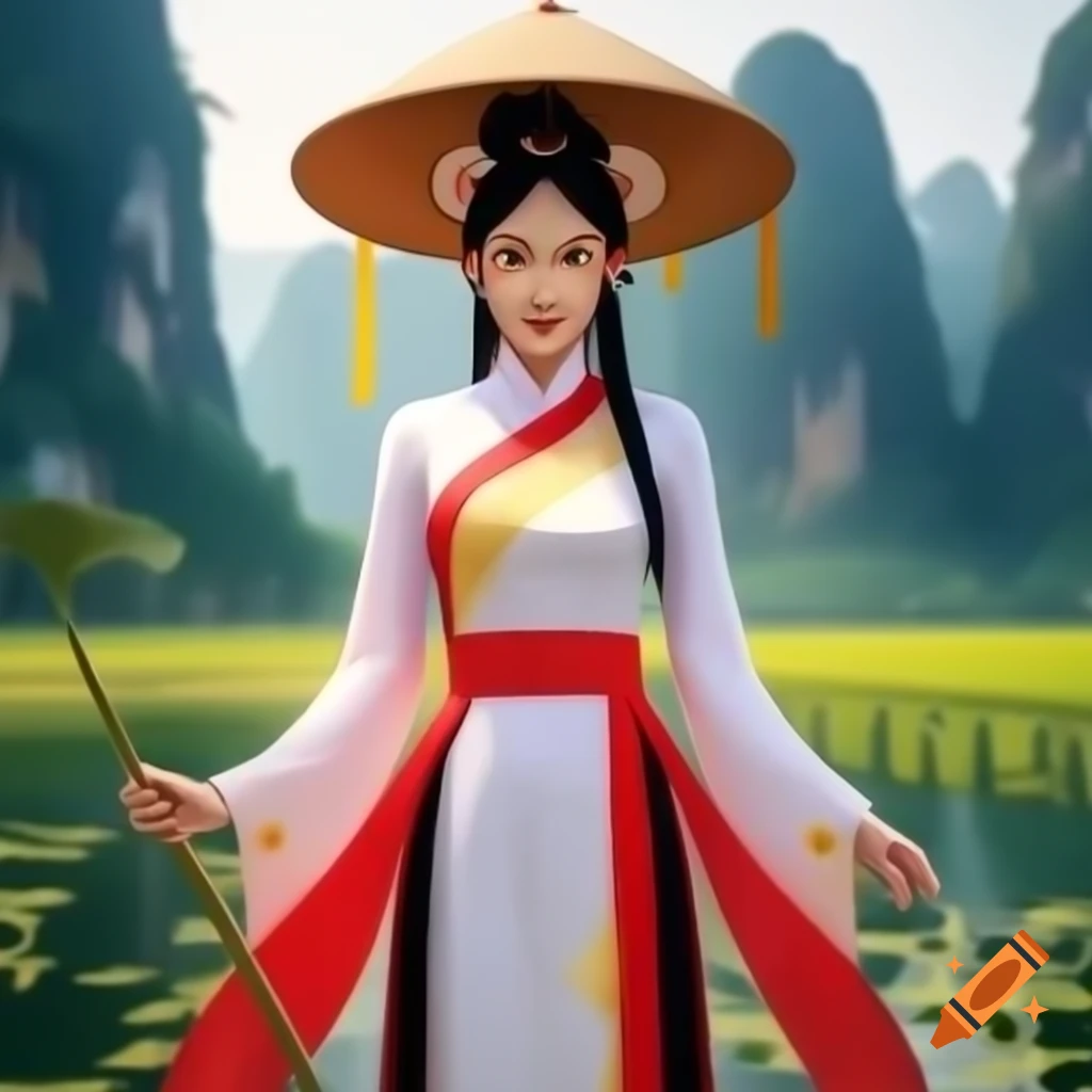 Anime-style character representing Vietnam in traditional áo dài with ...