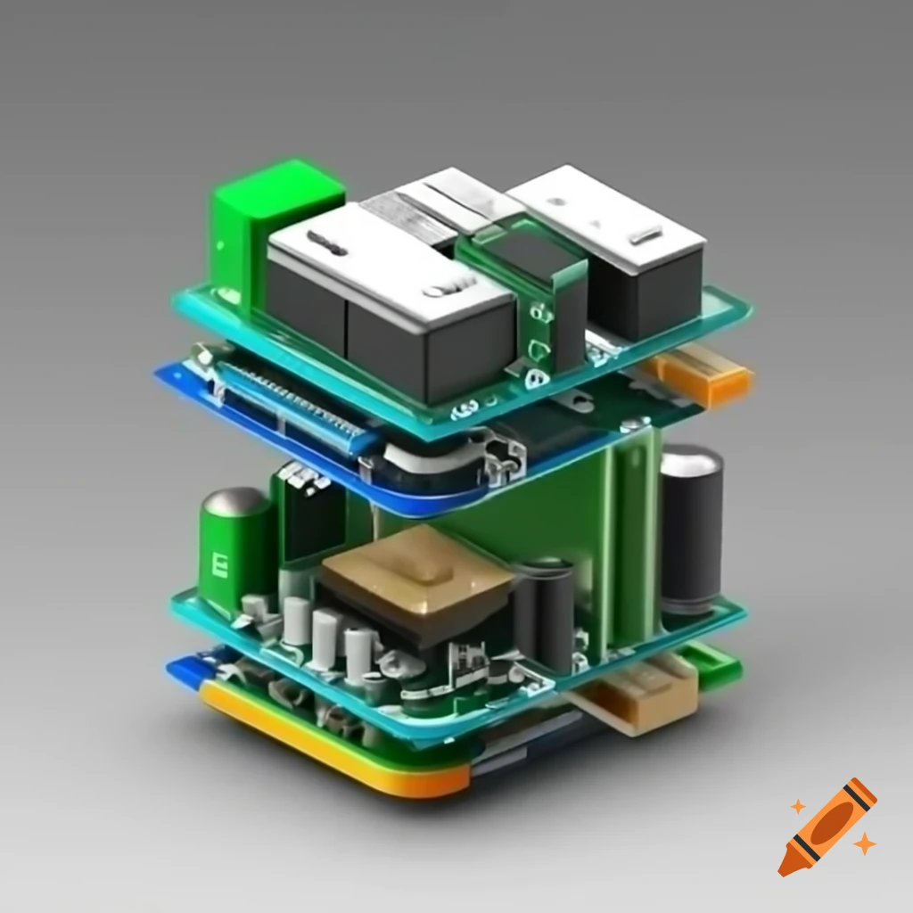 3D view of cansat PCB stack with sensors, battery, and electronics ...