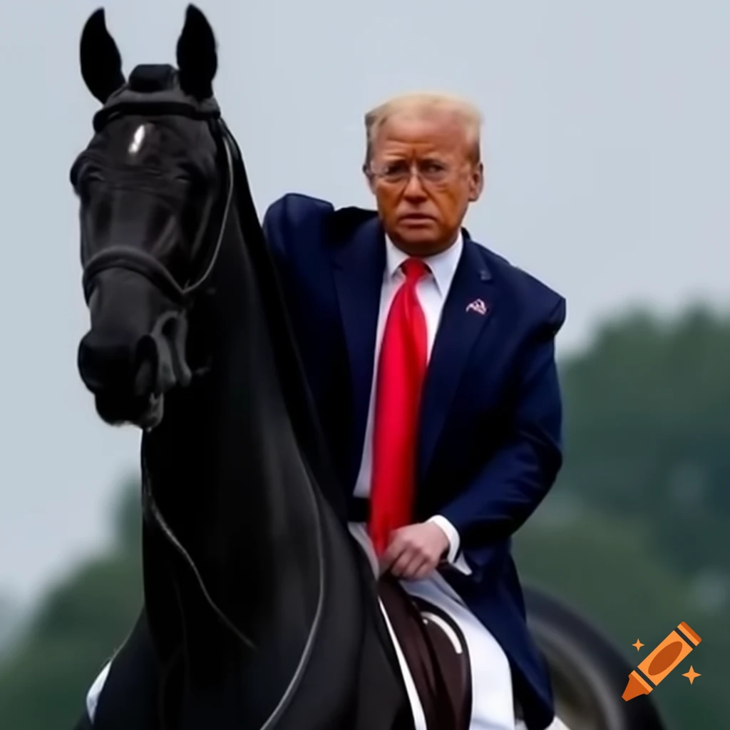 Donald Trump riding a black stallion on Craiyon