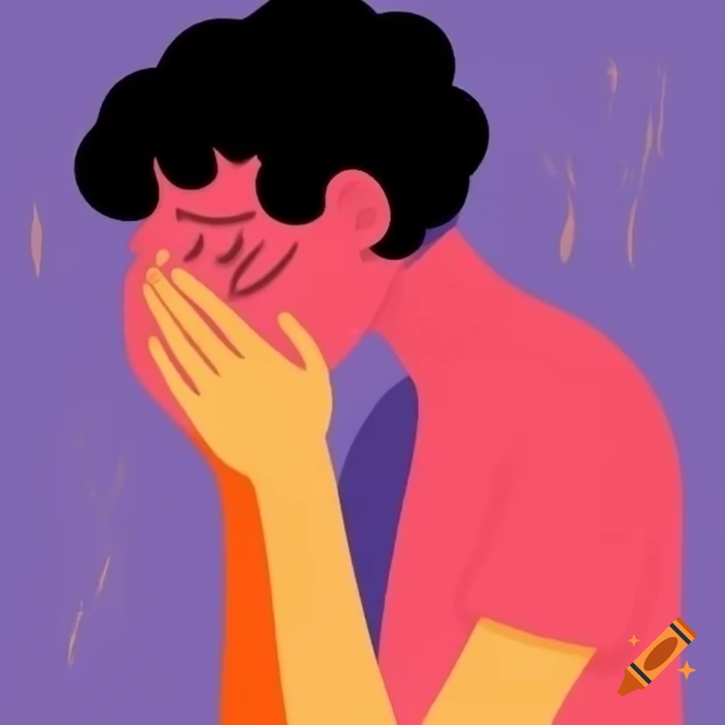 Cartoon of a person of color appearing forlorn and tired on Craiyon