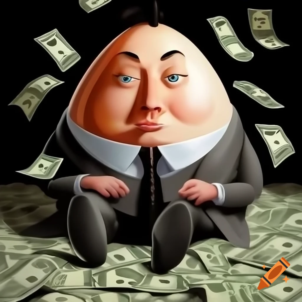 Humpty dumpty character with elon musk's face sitting on a wall of ...