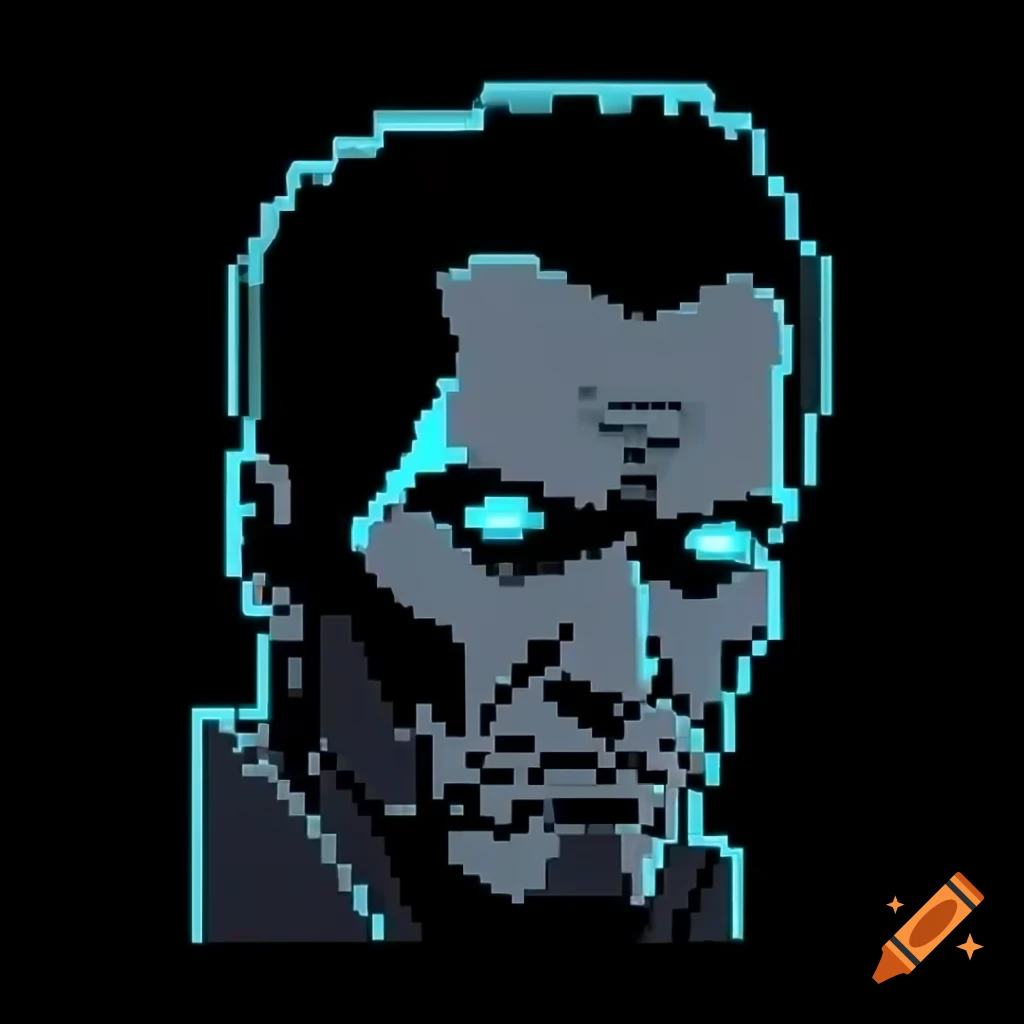 Cyberpunk cyborg Yakuza man portrait in pixel art style on Craiyon
