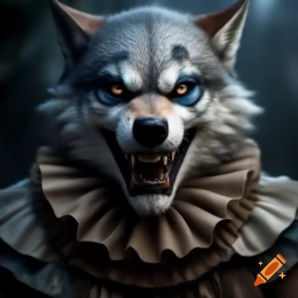 Warrior wolf clown character design on Craiyon