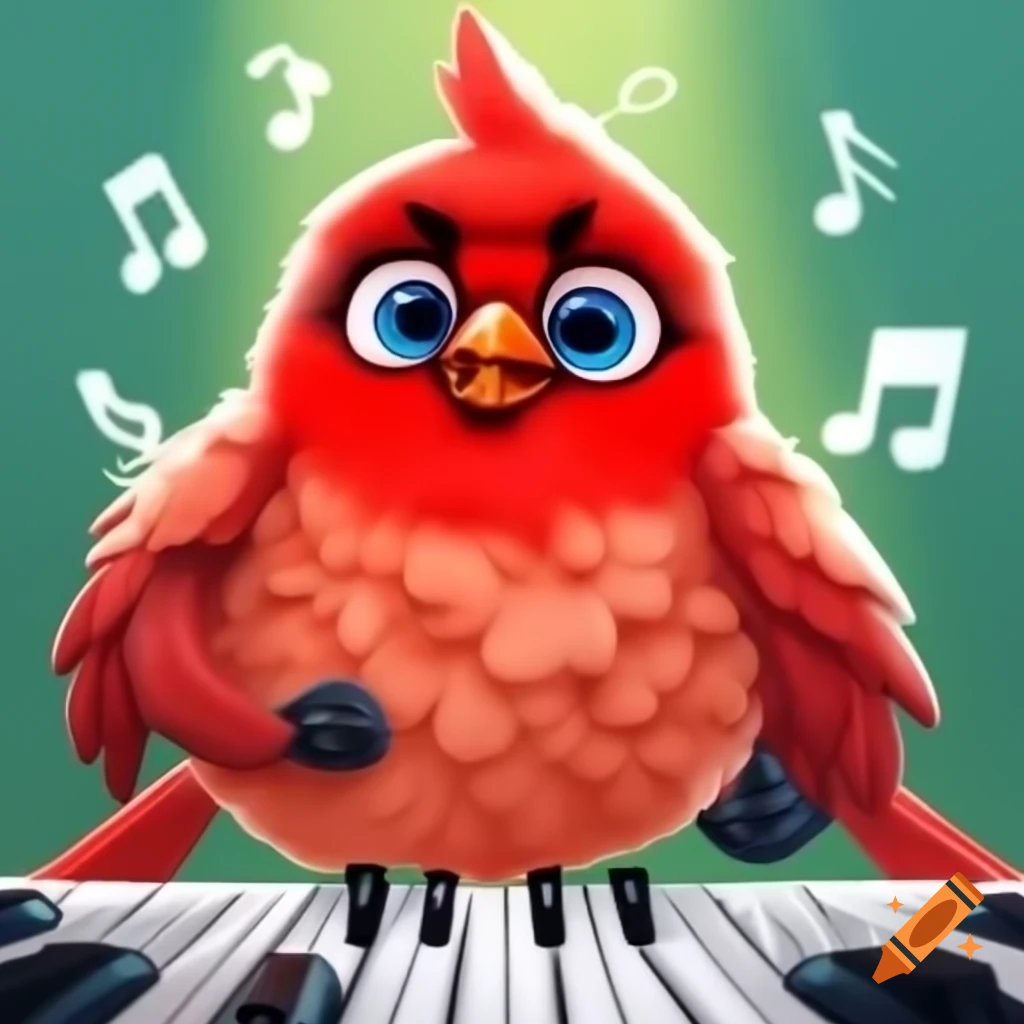 Brightly colored cartoon cardinal resembling a female music teacher at ...