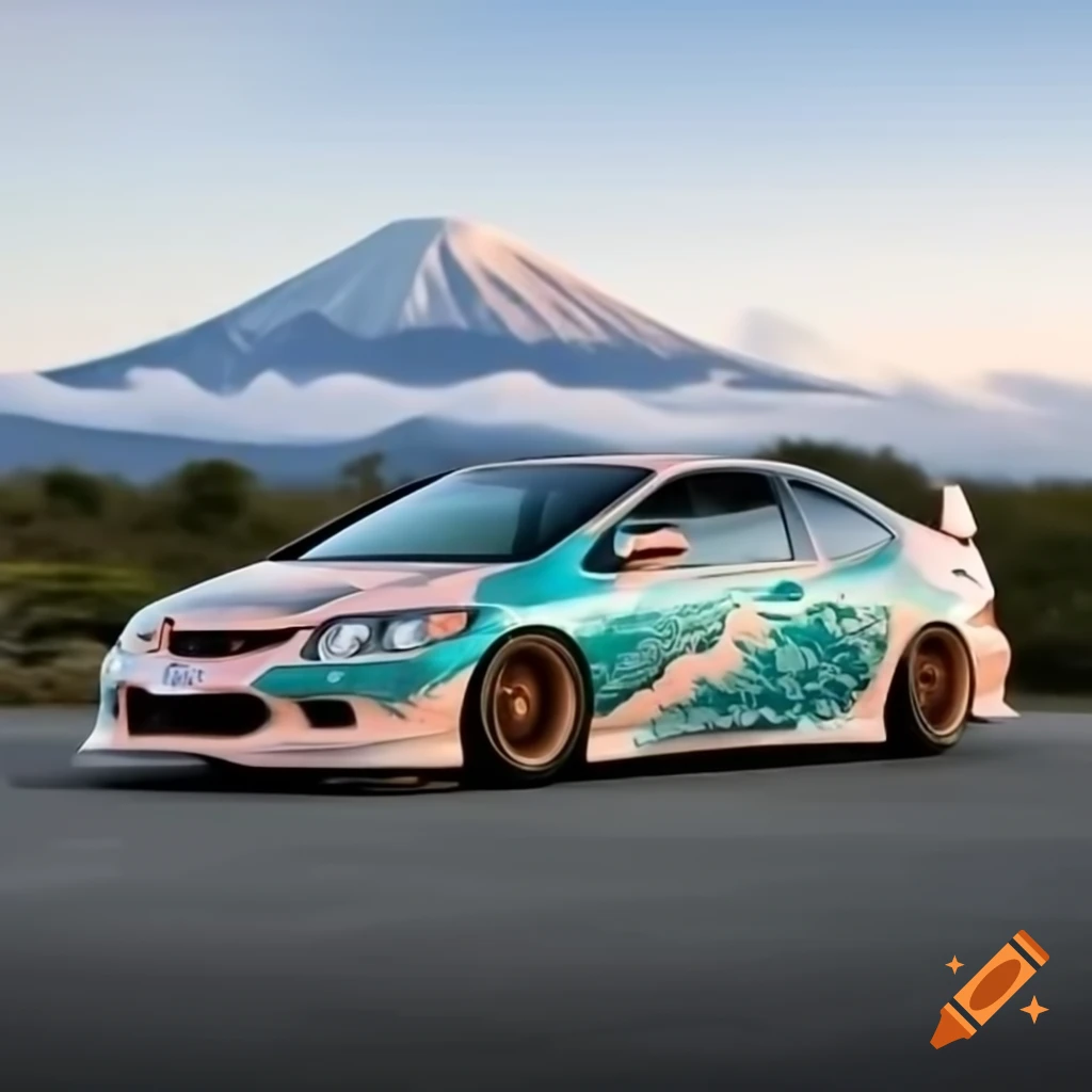 2005 Honda Civic with custom Hokusai-inspired paint job featuring ...