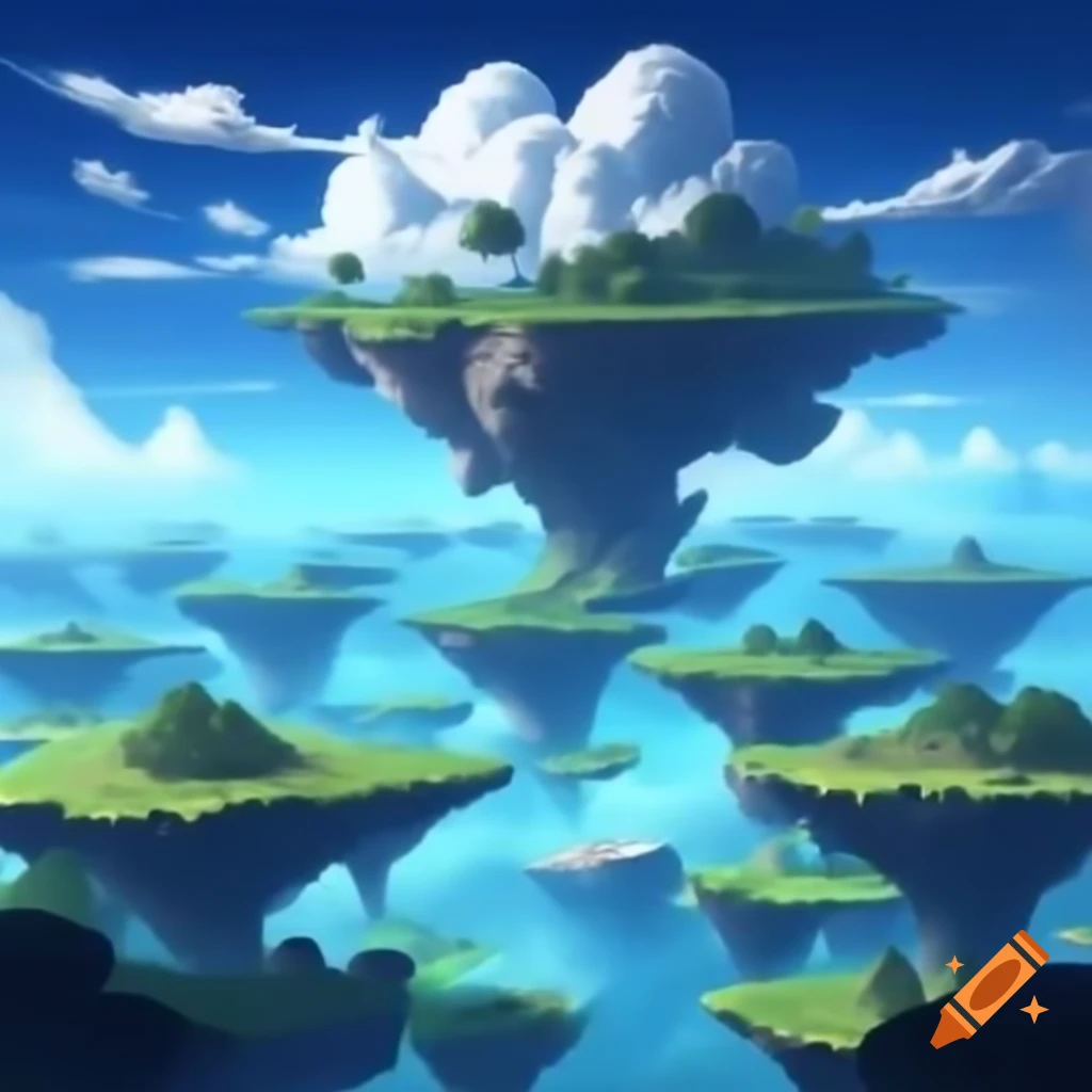Surreal dreamscape with sky filled with giant floating islands on Craiyon