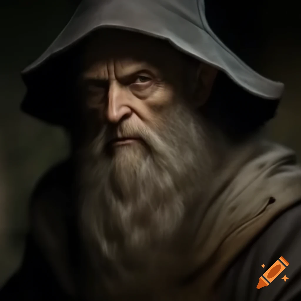 Weathered wizard in dimly lit portrait suggesting ancient magic on Craiyon