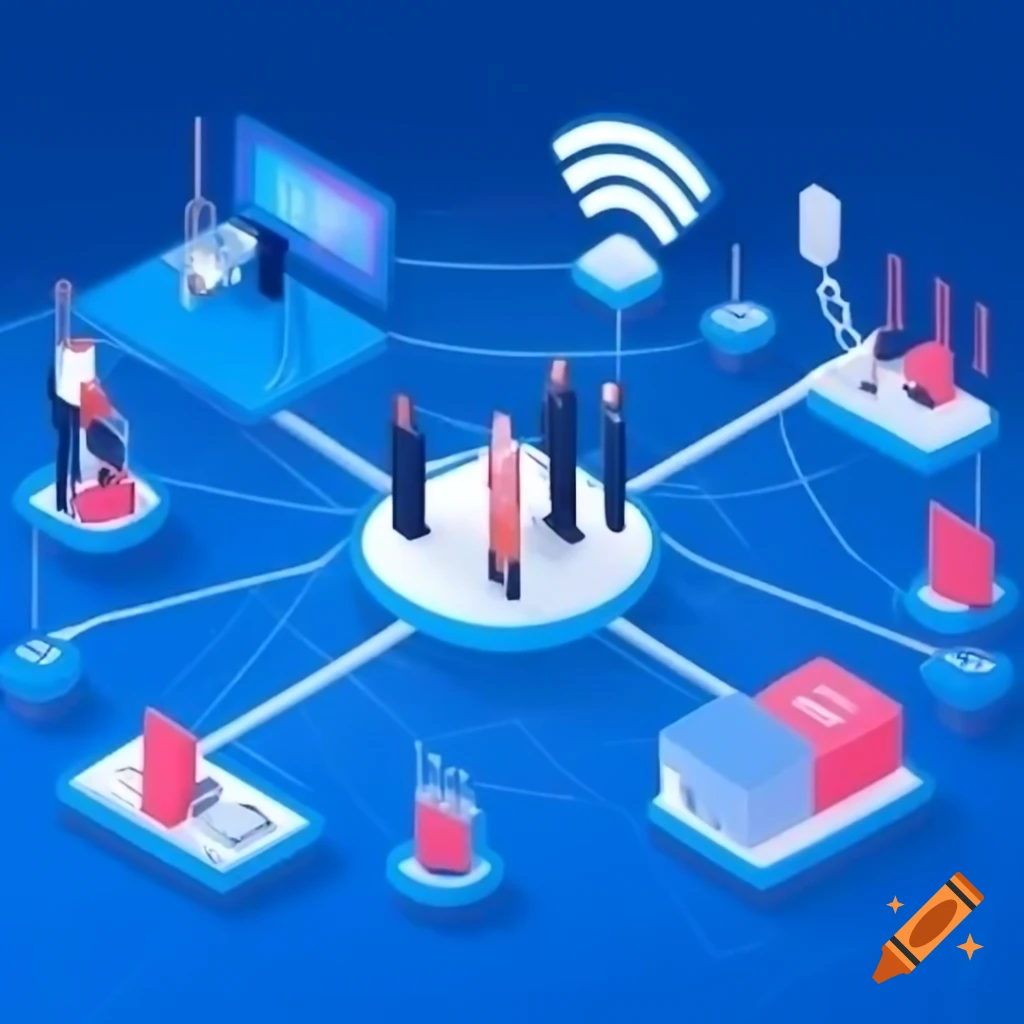 Illustration of corporate network featuring LAN cables and Wi-Fi ...