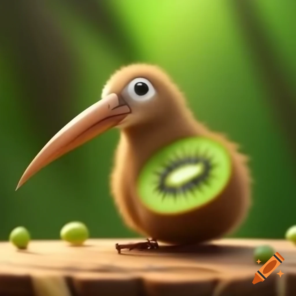 YouTube avatar featuring a kiwi bird with fur eating a kiwi fruit on Craiyon