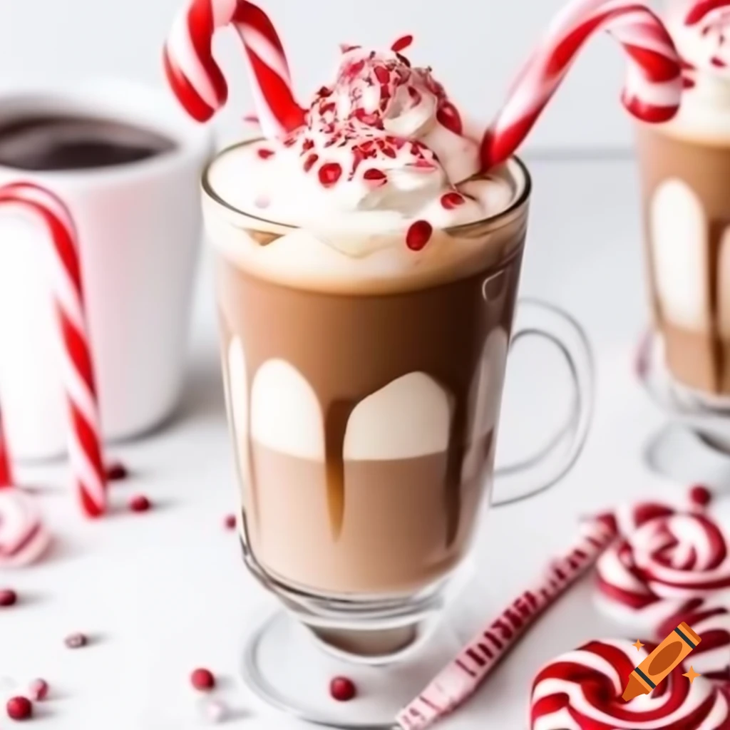 Peppermint mocha espresso with whipped cream and crushed candy cane on ...