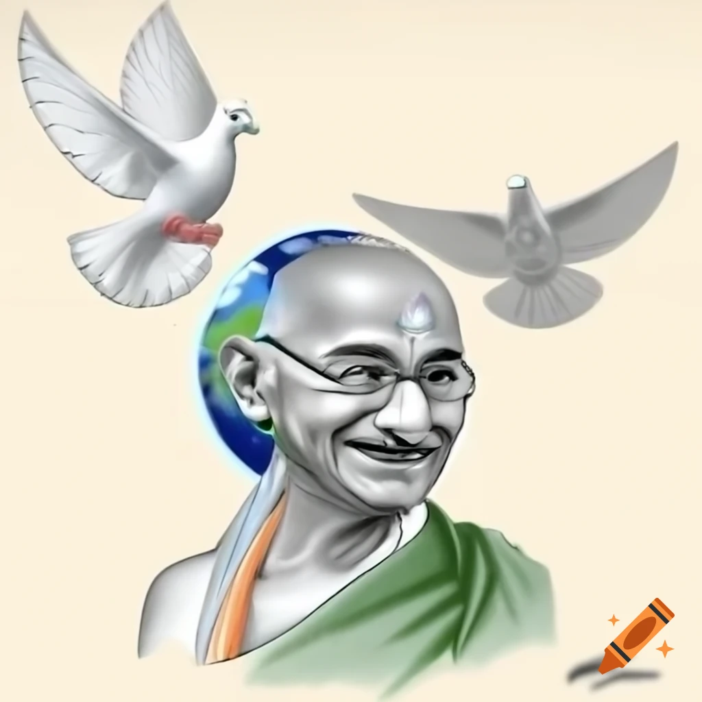 Drawing symbolizing peace with dove, Mahatma Gandhi, and Earth on Craiyon
