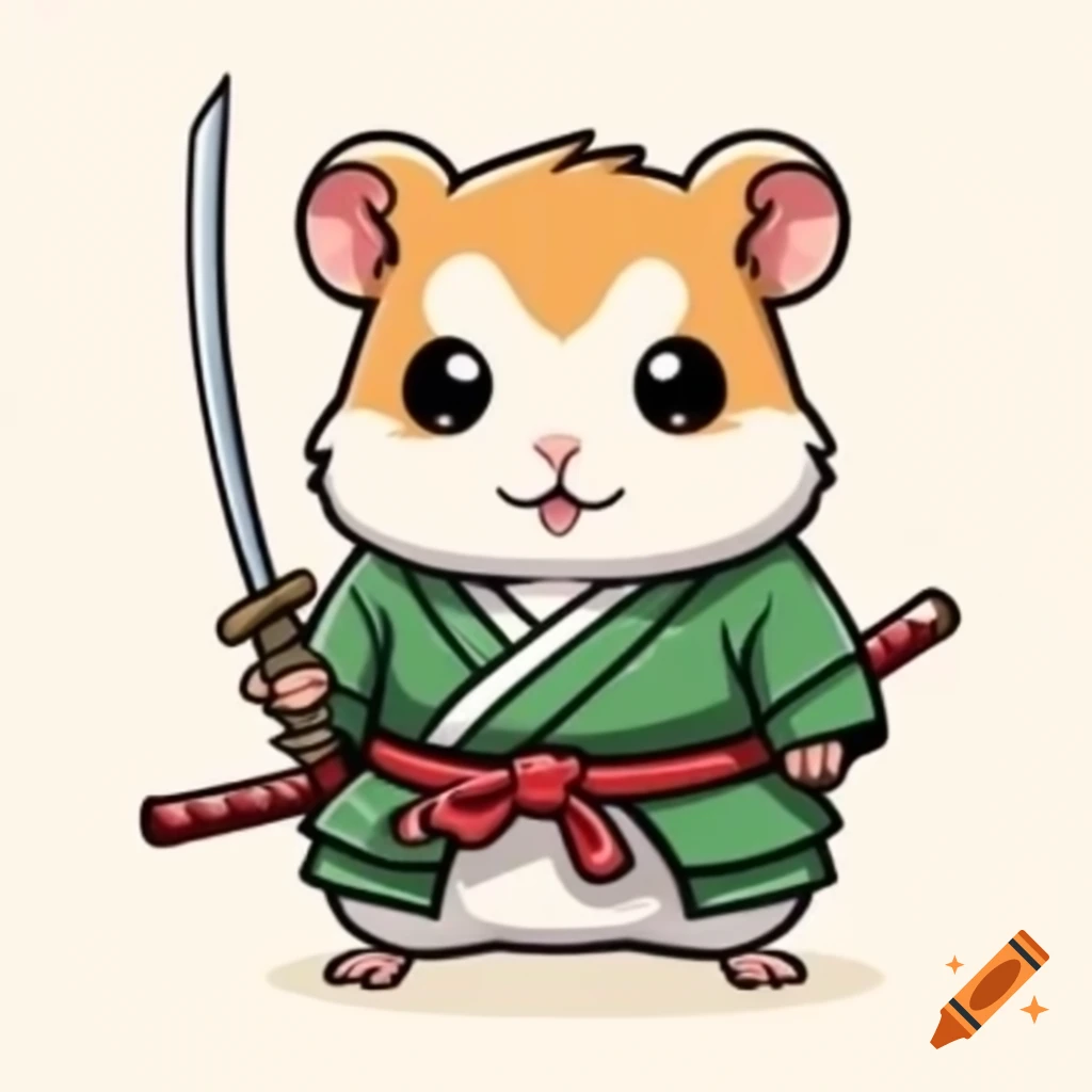 Cute cartoon hamster samurai wielding katana and wakizashi on Craiyon