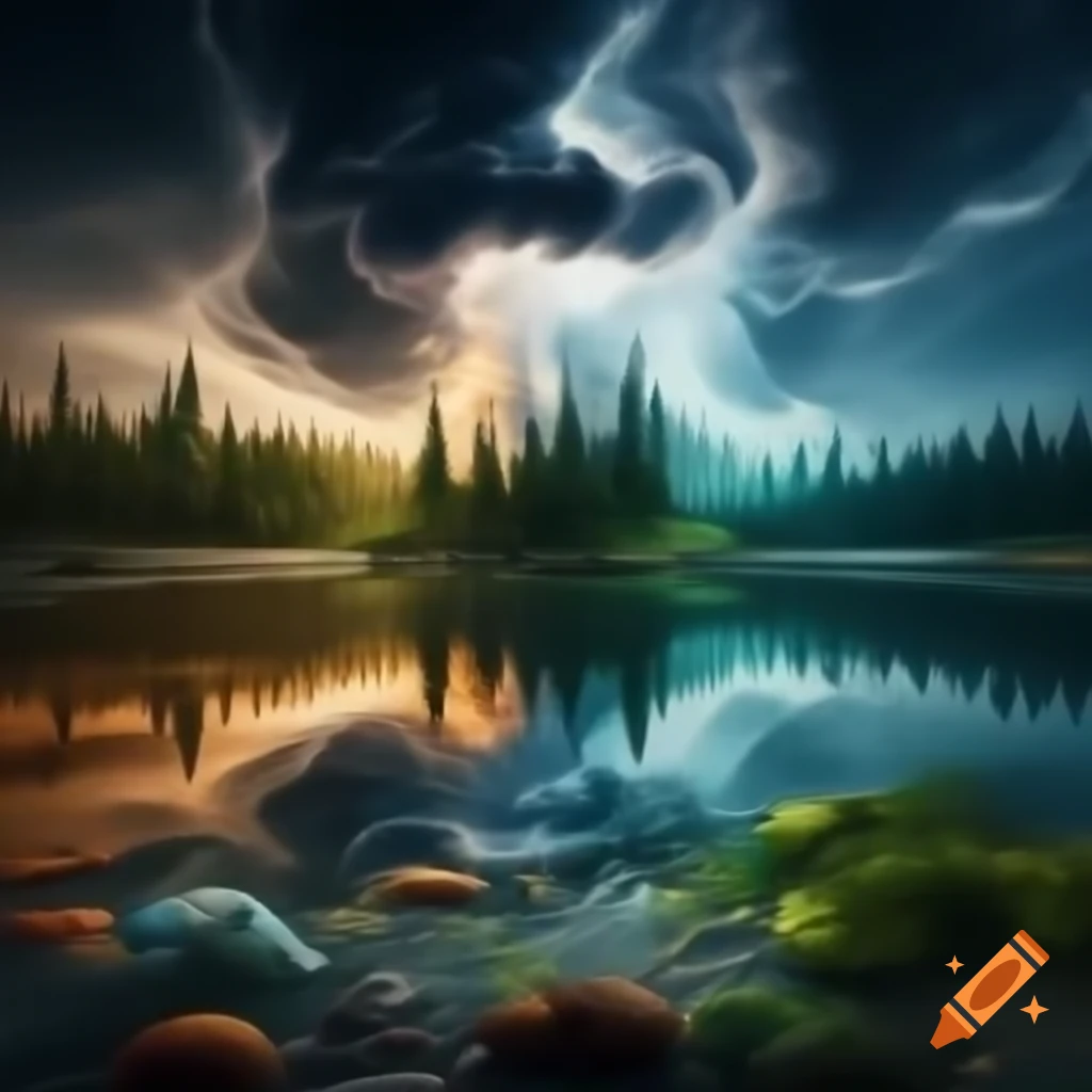 Contrast between natural landscape and pollution, showcasing ...