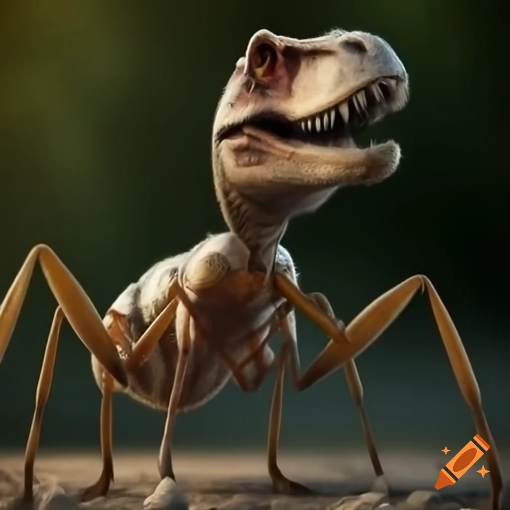 Ant mimicking tyrannosaurus rex pose on Craiyon