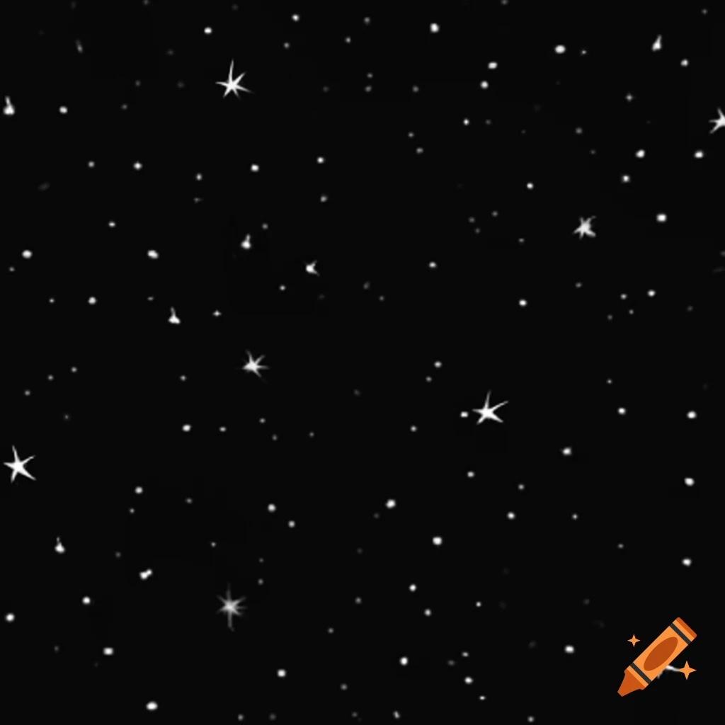 Minimalist black and white space scene with sparse stars, cartoon style ...
