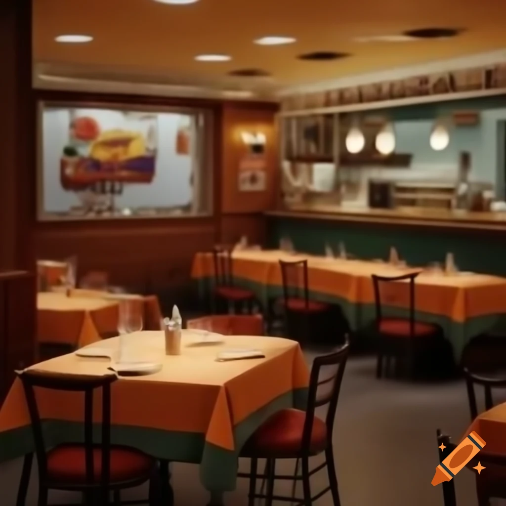 Brightly colored interior of an Italian restaurant with tables and ...