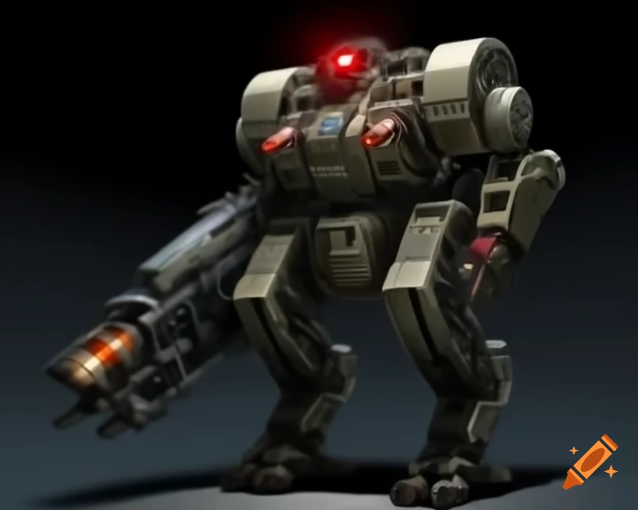 Humanoid robot with heavy rocket launcher and red glowing visor ...