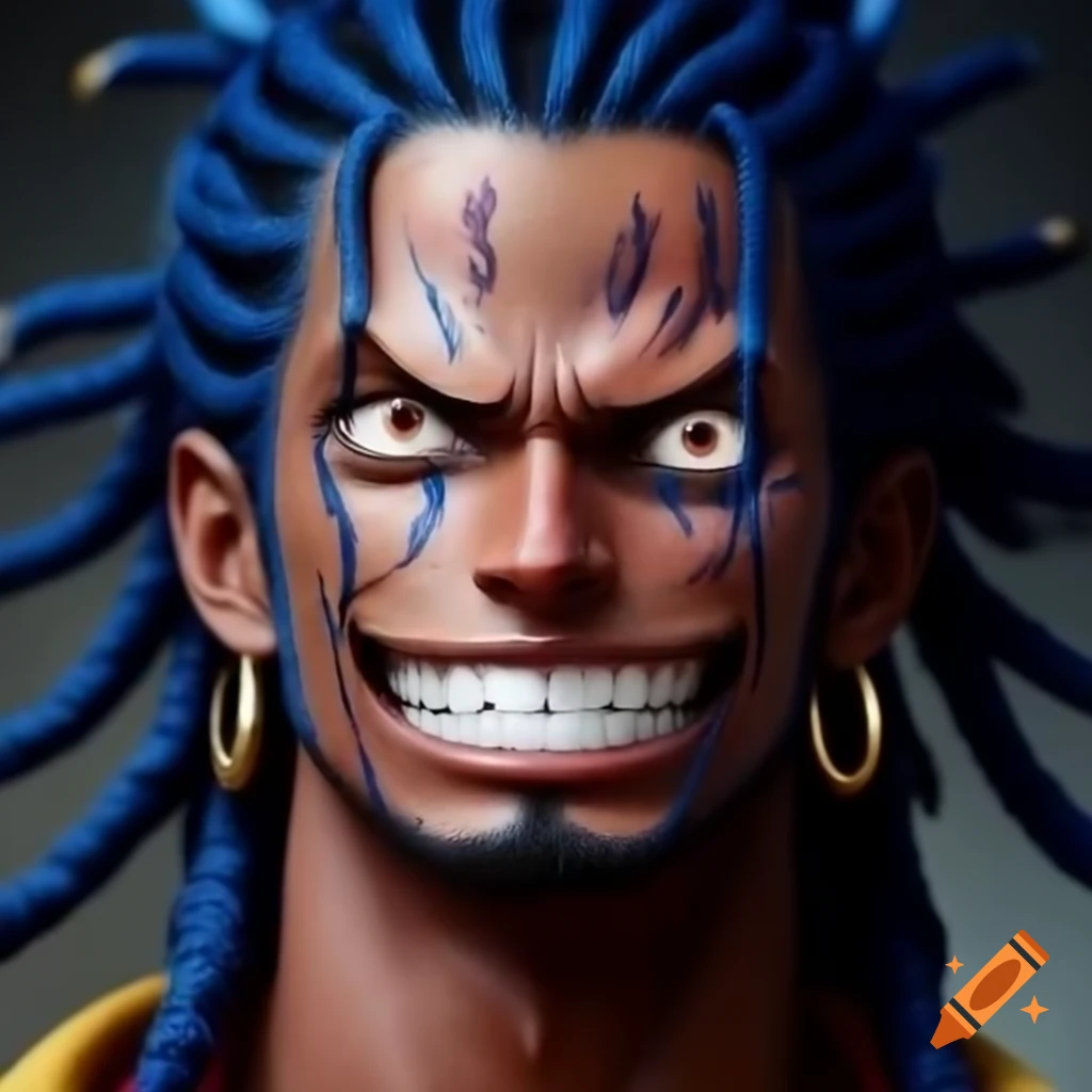Stylized character with blue-gold dreadlocks and gold teeth in a 2002 ...