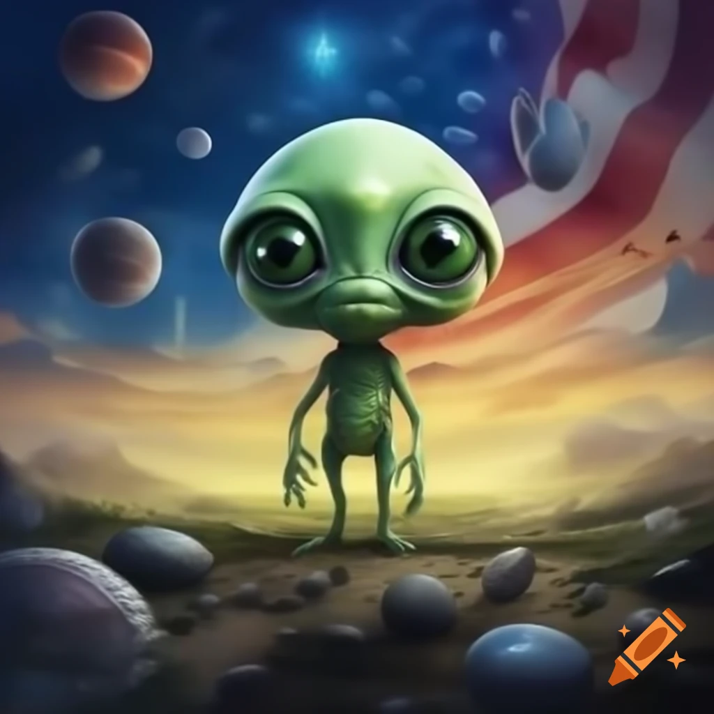 Humorous landscape featuring an alien in a patriotic setting with ...