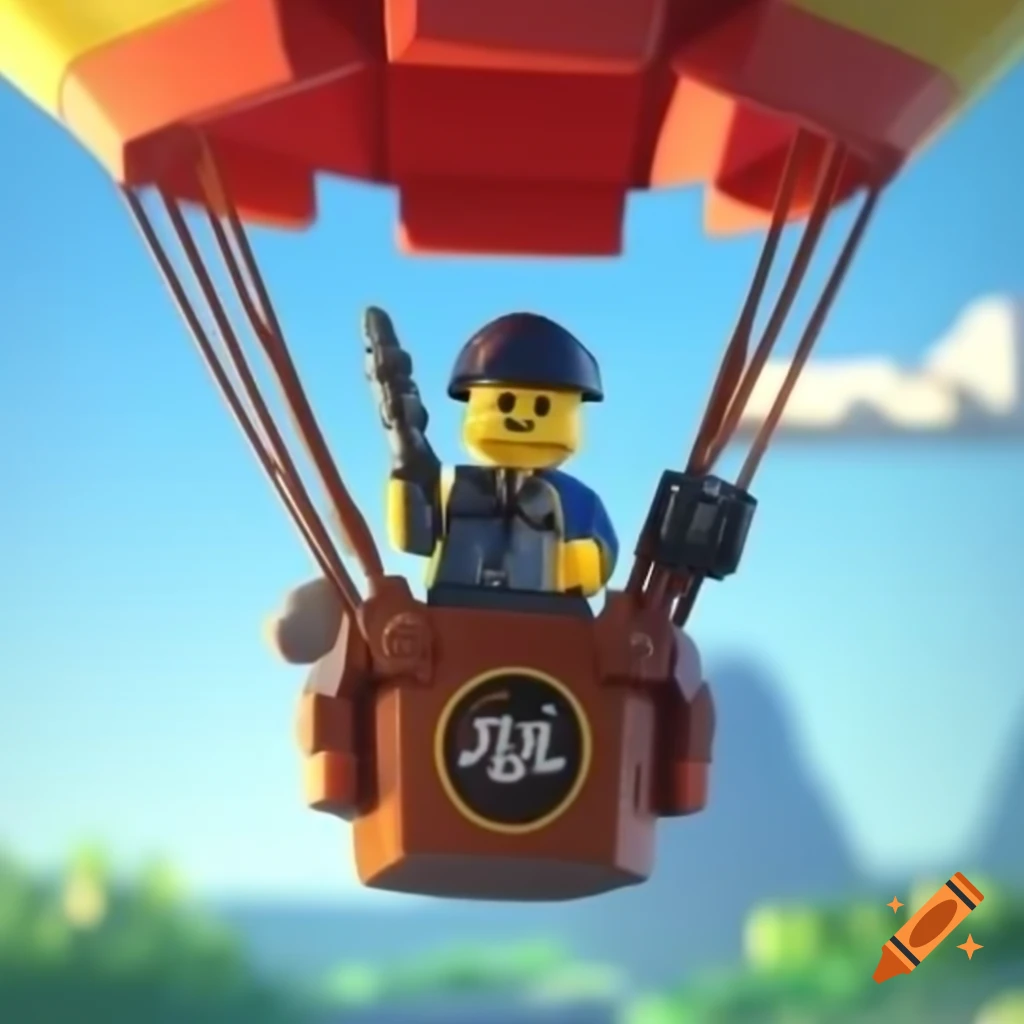 LEGO pilot in hot air balloon featuring Macy's logo on Craiyon