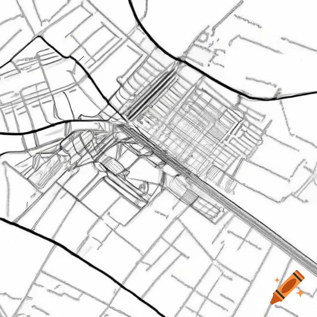 Black and white 3D site plan sketch of Splott area in Cardiff, Wales on Craiyon