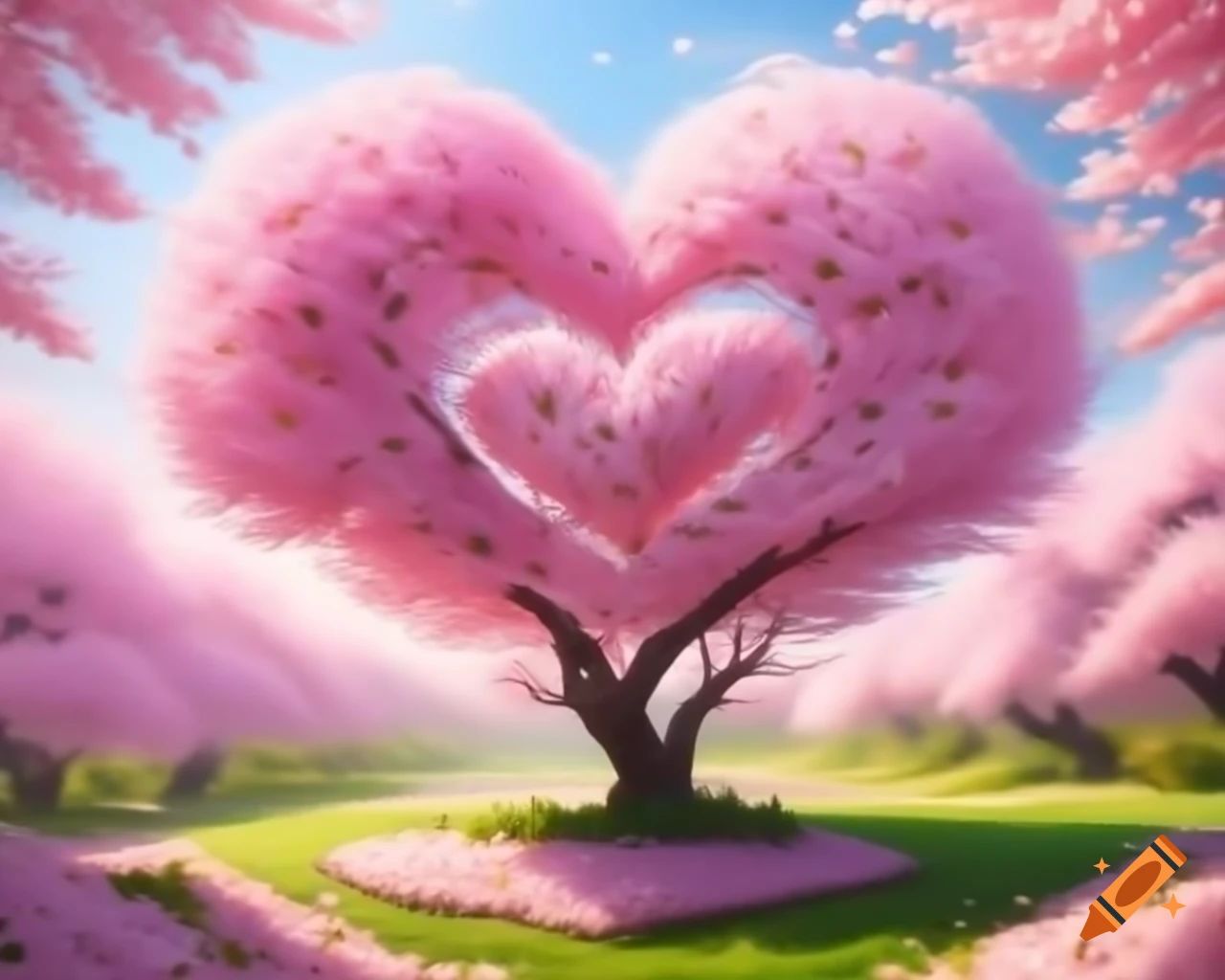 Close-up of the heart-shaped flowers of a sakura tree on Craiyon