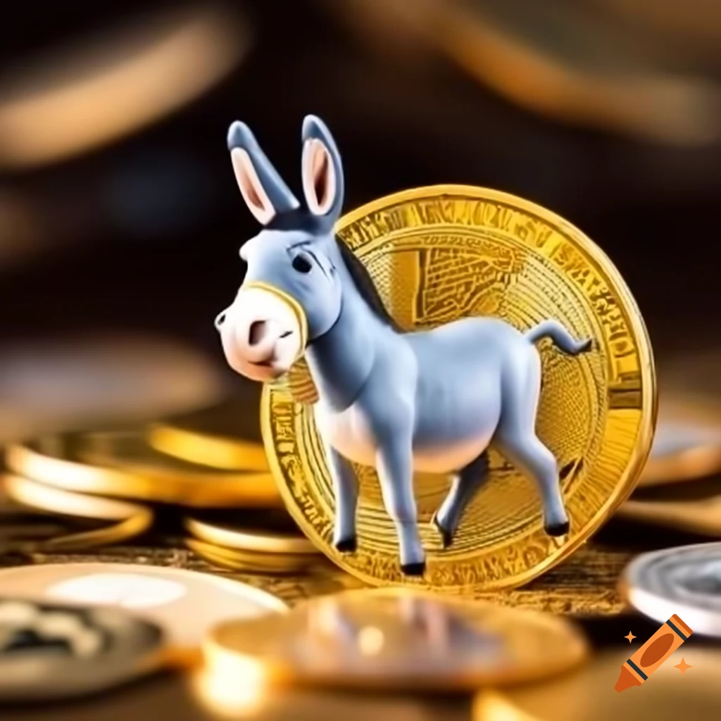Happy donkey representing a crypto pioneer, animated style on Craiyon
