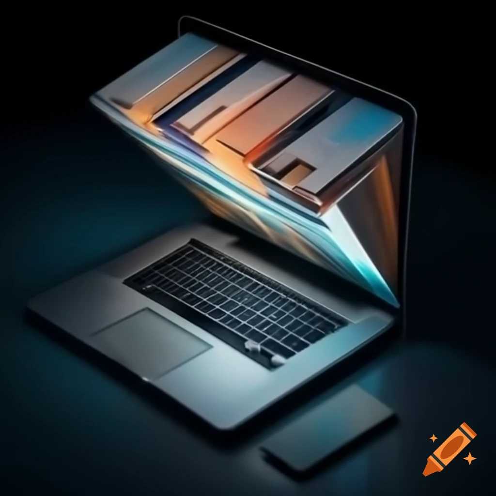 Open laptop displaying AI software on top of stacked files on Craiyon