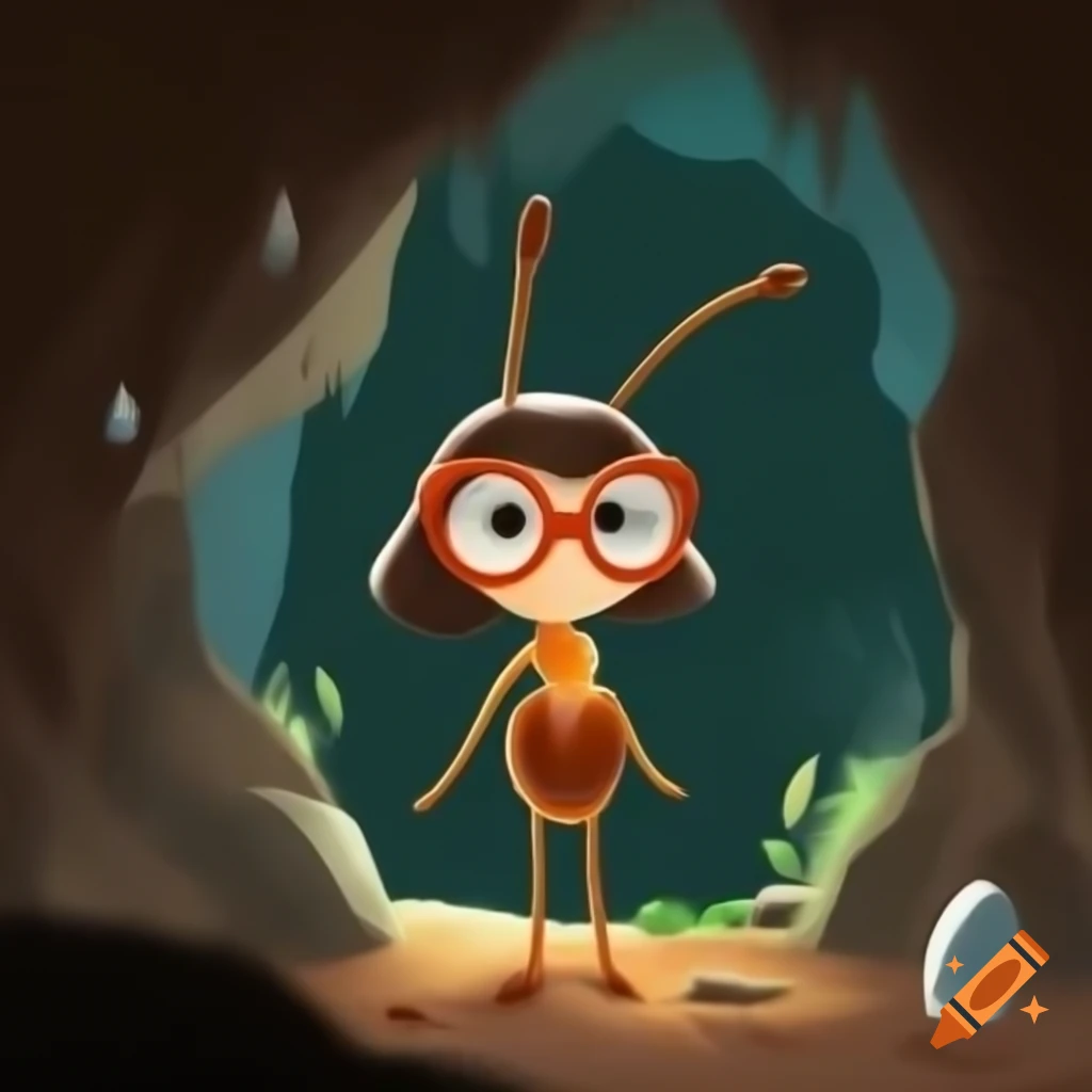 Cute ant with anime girl head in mystical cave on Craiyon