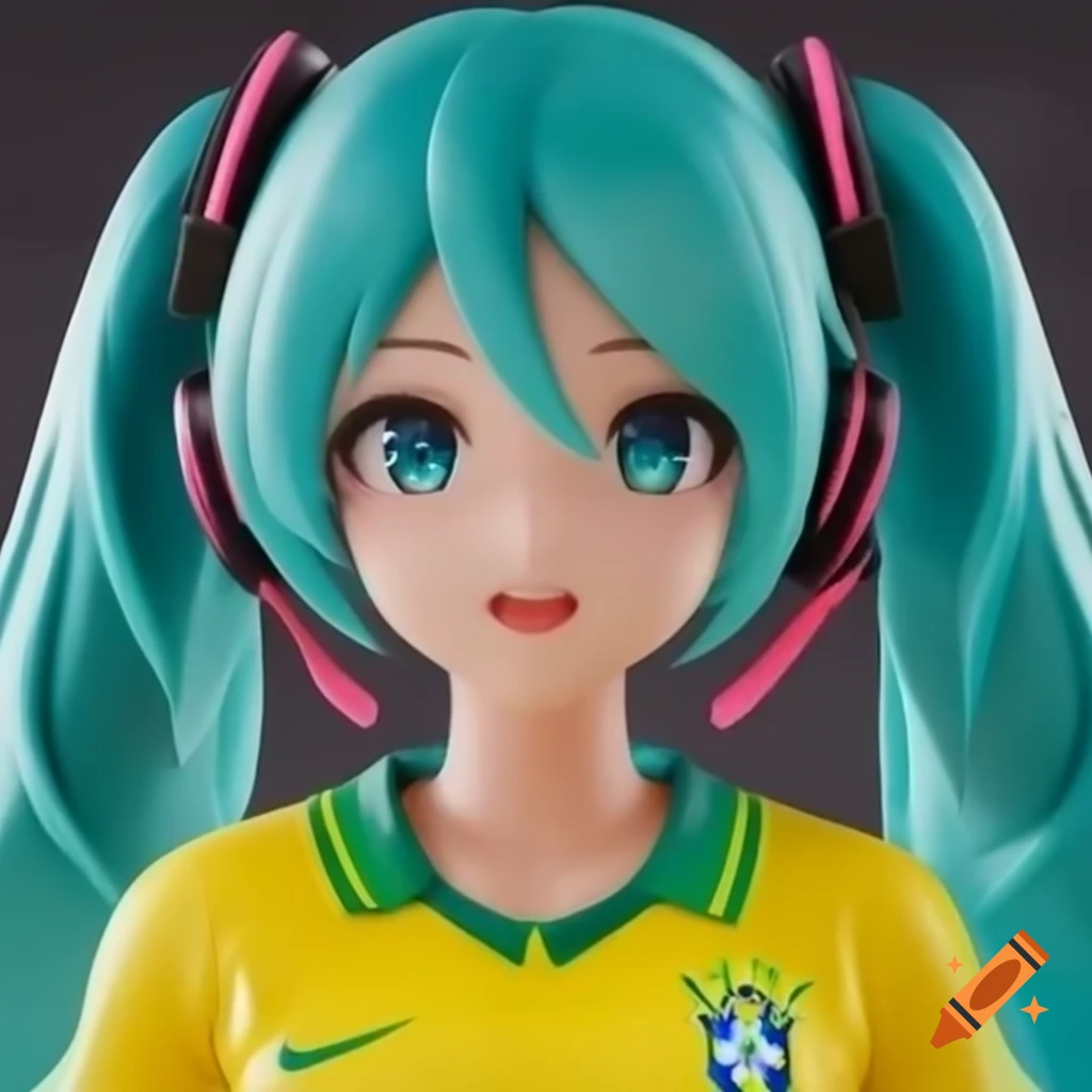 Hatsune Miku wearing Brazil national football team jersey on Craiyon